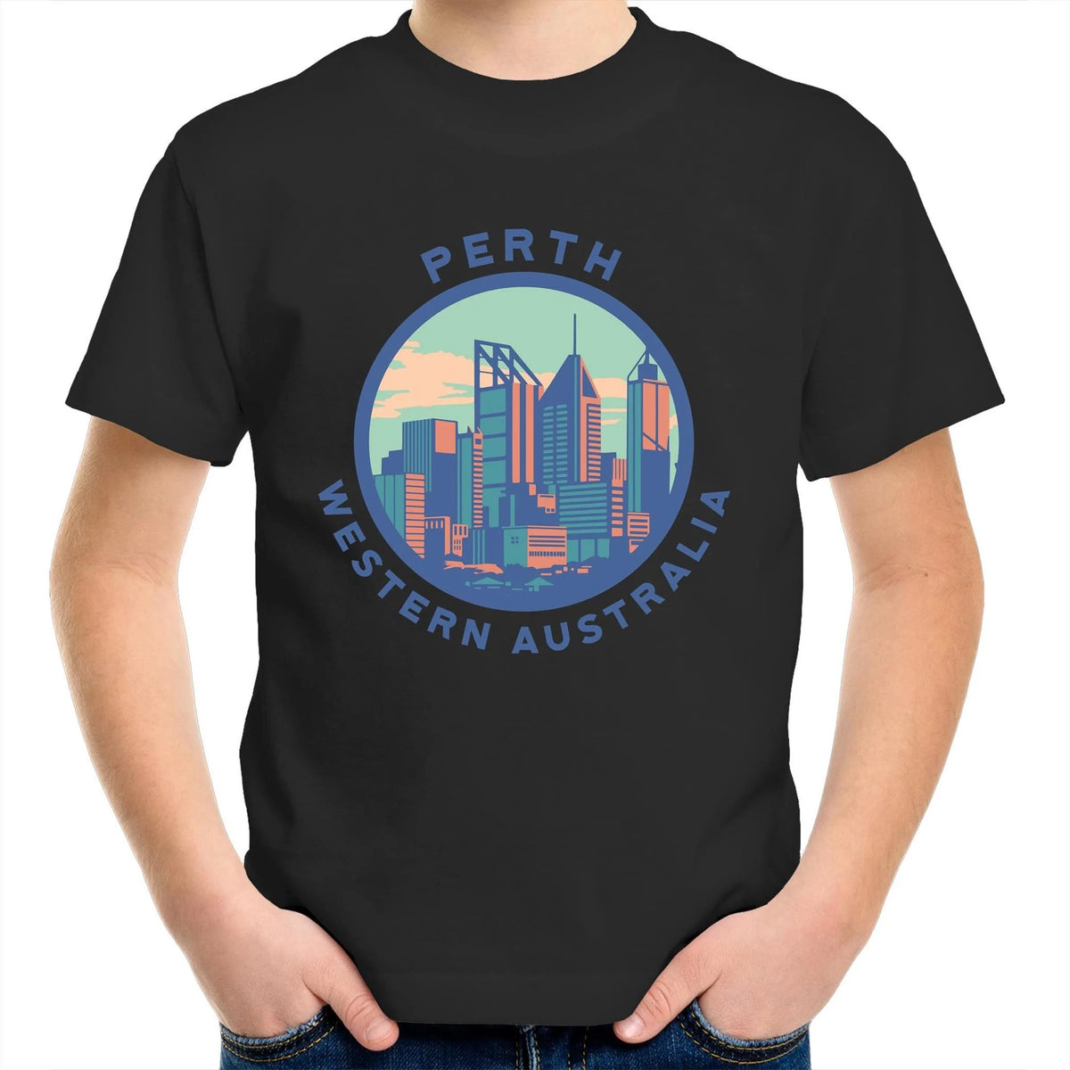 Kid's Size 2 Perth Skyline Black Short Sleeve T-Shirt – WA Visitor ...